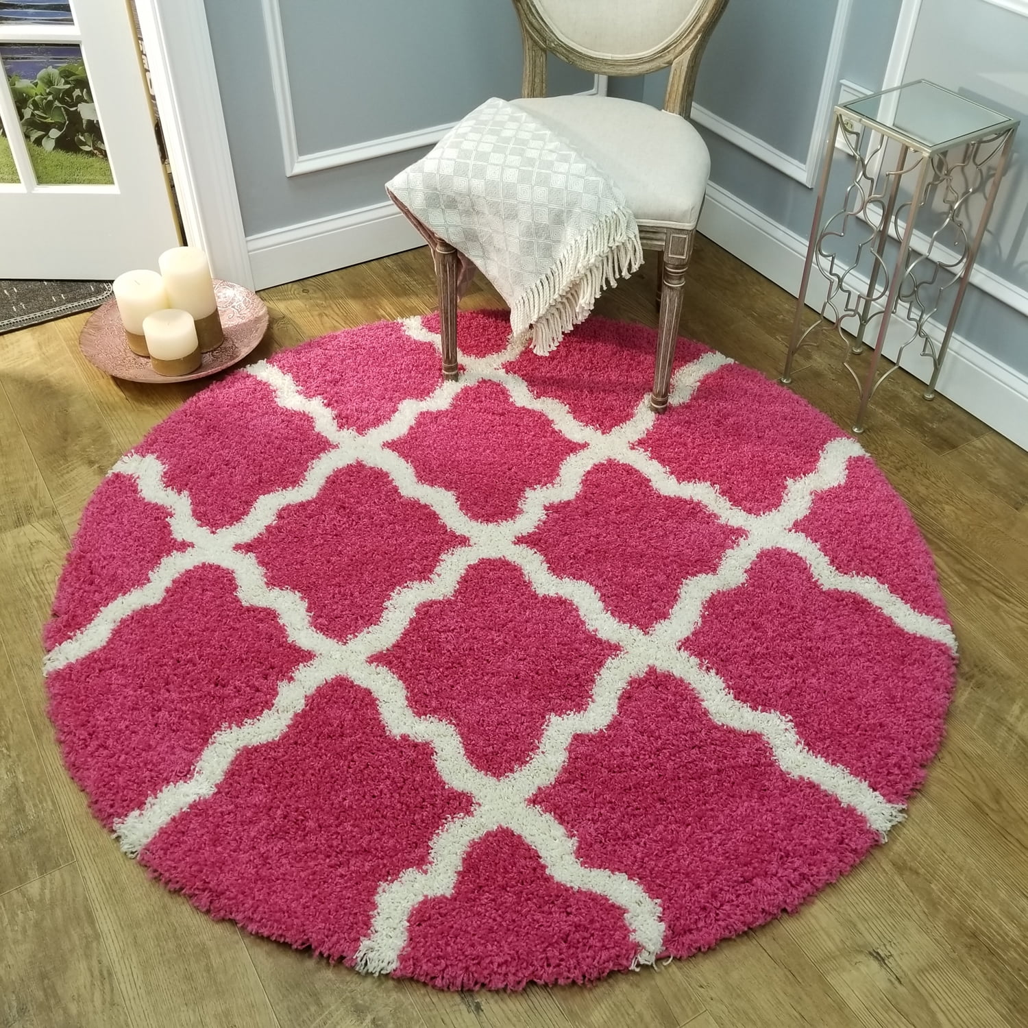 Maxy Home Bella Trellis Pink 5 ft. Round Shag Area Rug - Walmart.com