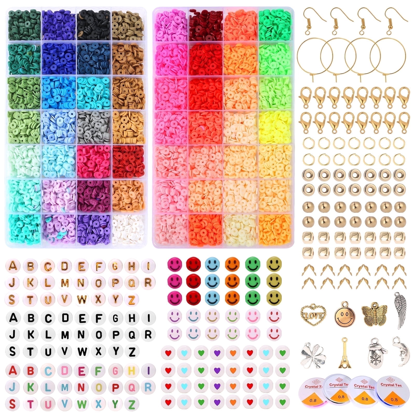 Kesletney 15000 Pcs Clay Beads, Flat Round Polymer Beads Kit, 56 Colors ...