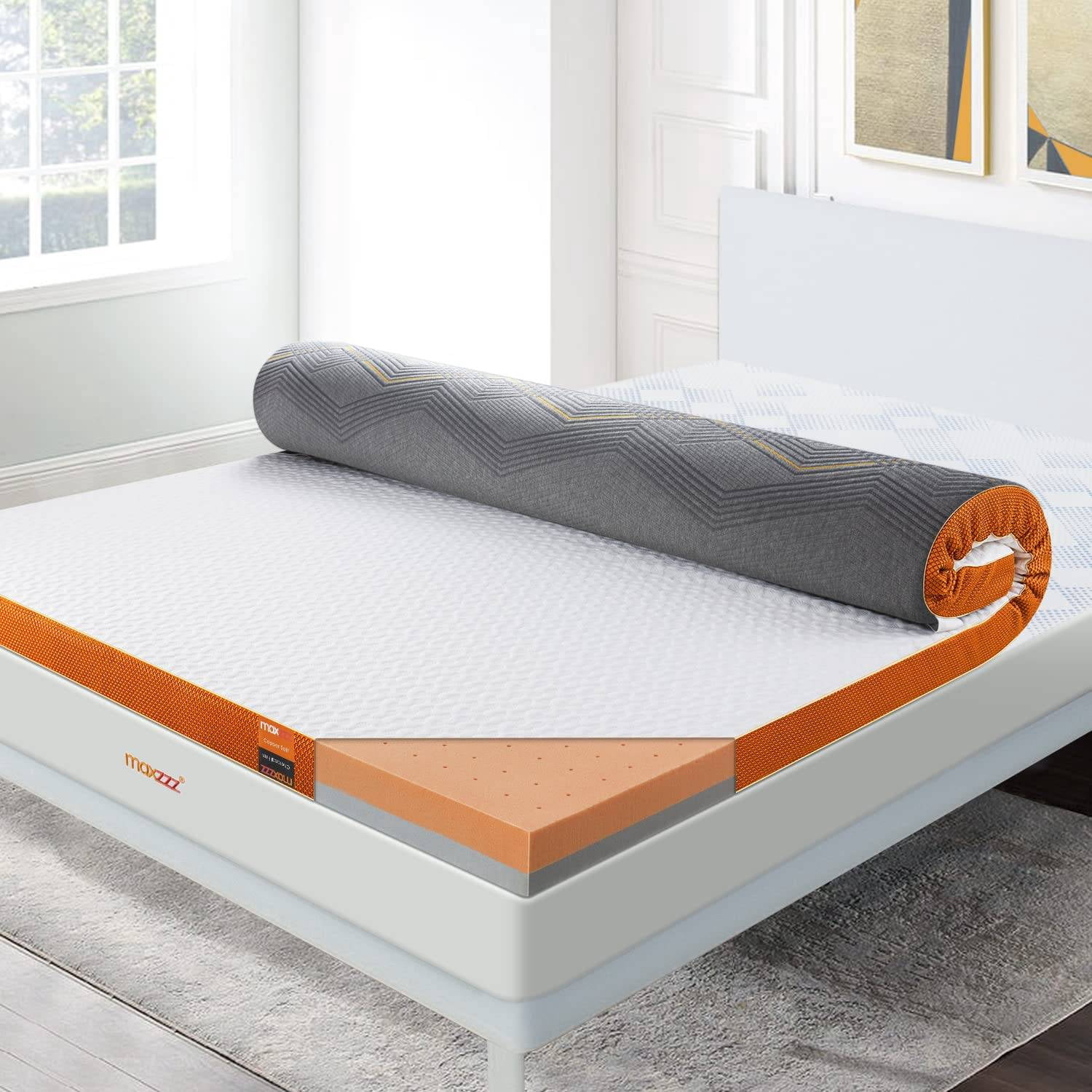 Maxzzz 3 inch Bamboo Charcoal Memory Foam Mattress Topper & Copper Foam ...