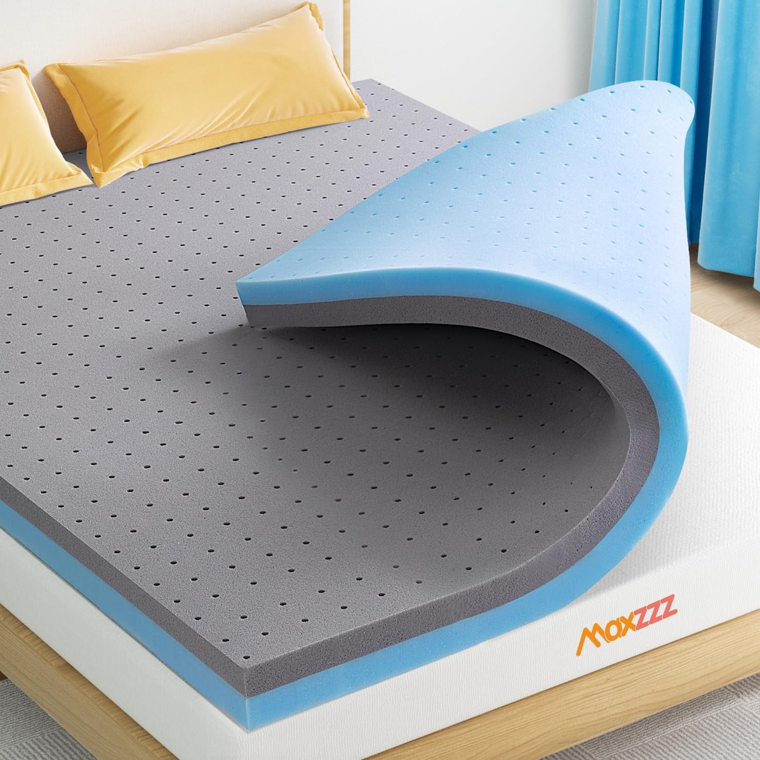 Maxzzz Mattress Topper Queen, 3-4 Inch High-Density Gel Memory Foam ...