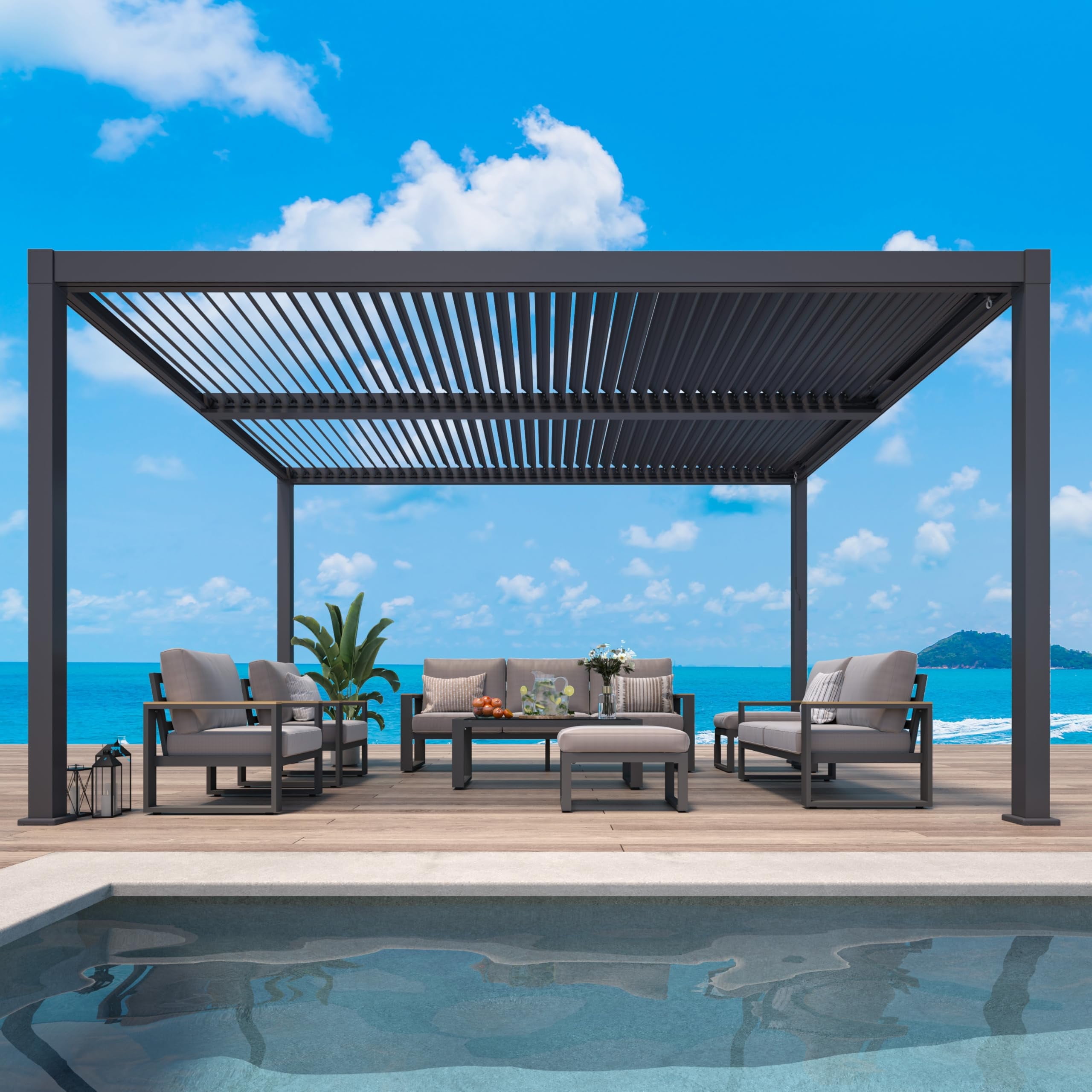 May in Color 12'x16' Adjustable Louvered Pergola, Metal Hardtop Pergola ...