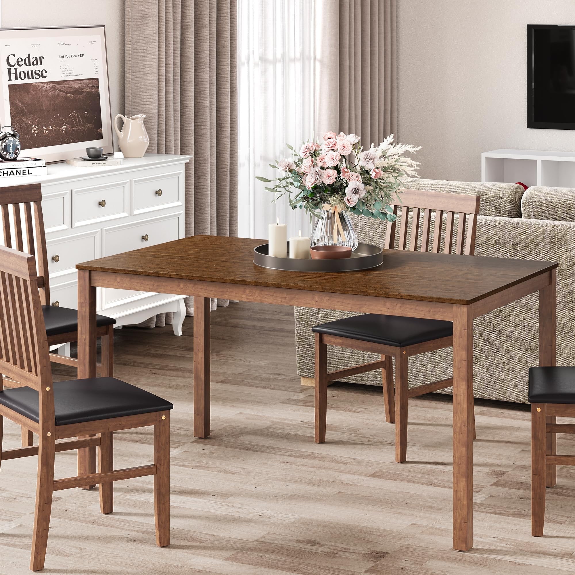 May in Color 55" Dining Table for 4-6 People, Farmhouse Solid Wood ...