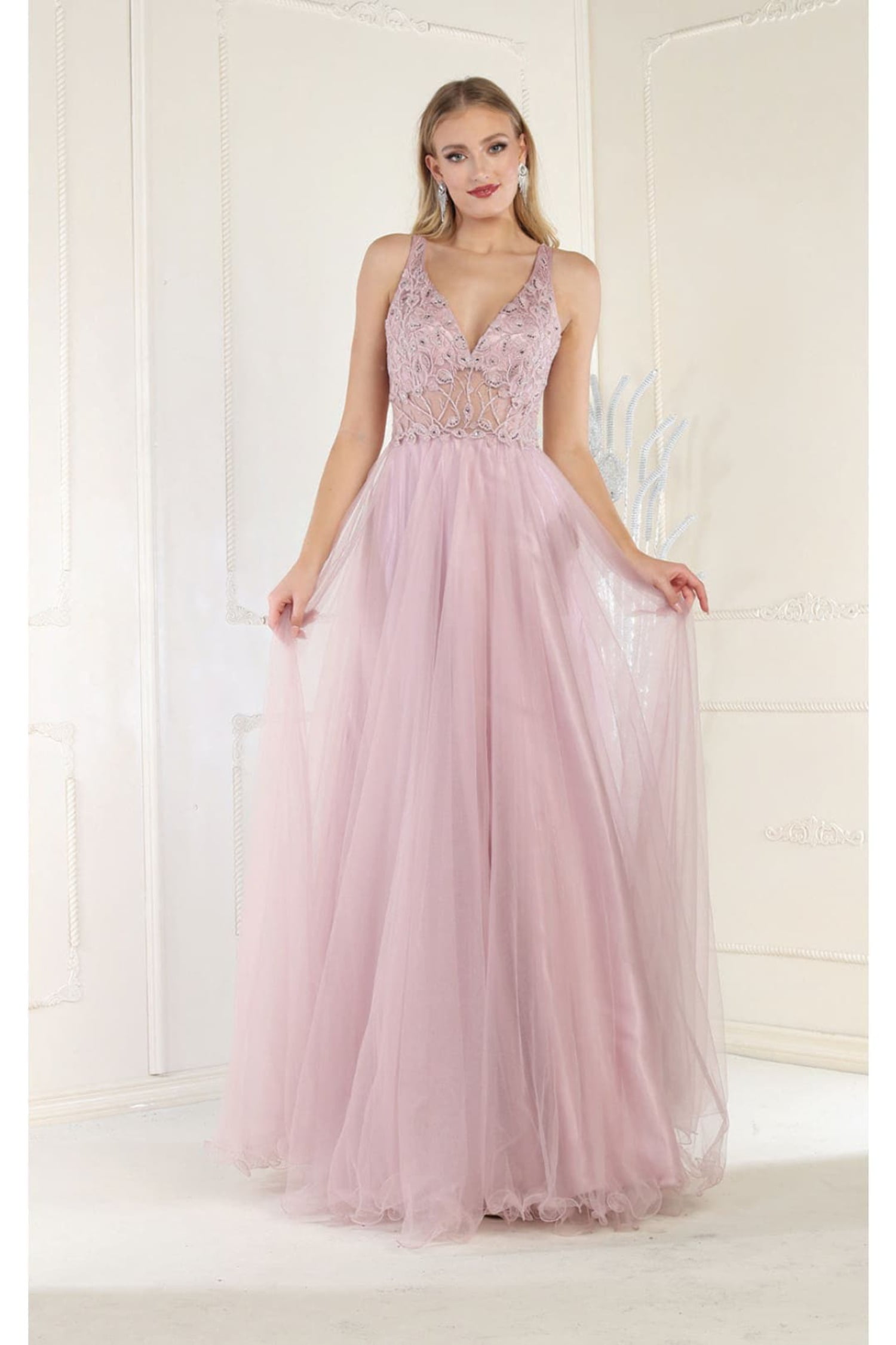 May Queen MQ1971 Juniors Womens Embroidered A-line Prom Gown - Walmart.com