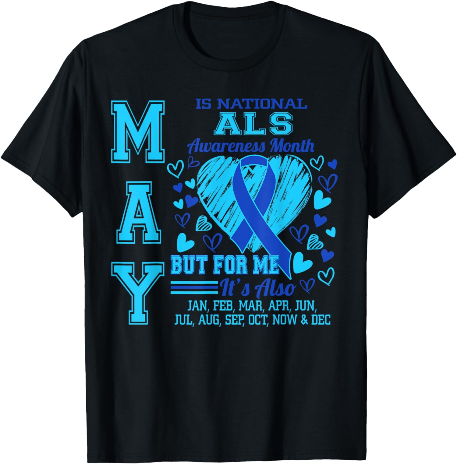 May is National ALS Awareness Month Blue Ribbon T-Shirt - Walmart.com