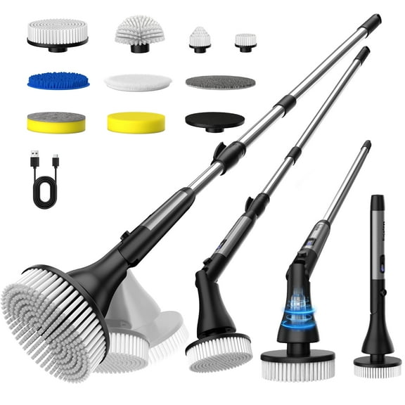 Electric Spin Scrubber with 9 Brush Heads, 3-Angle & 4-Length ...