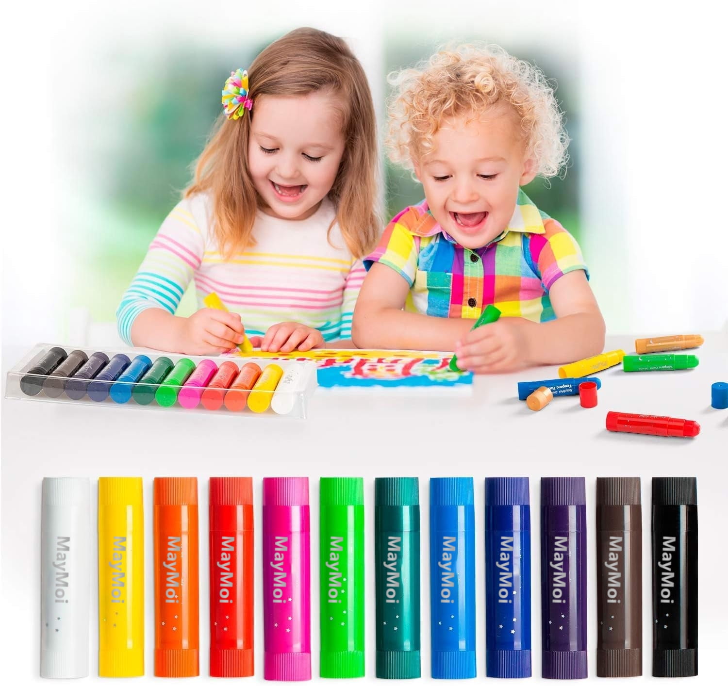 MayMoi Color Pencils | Non-Toxic, Quick Drying & No Mess Paint Sticks ...