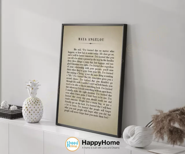 Maya Angelou I'Ve Learned Quote Motivational Wall Art Decor ...