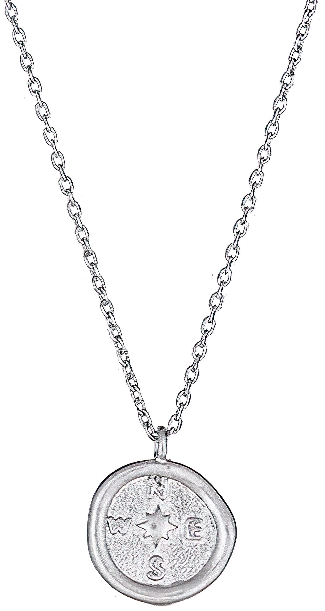 Maya J CZPB20W Matte Compass Coin Necklace, White, Brass - Walmart.com