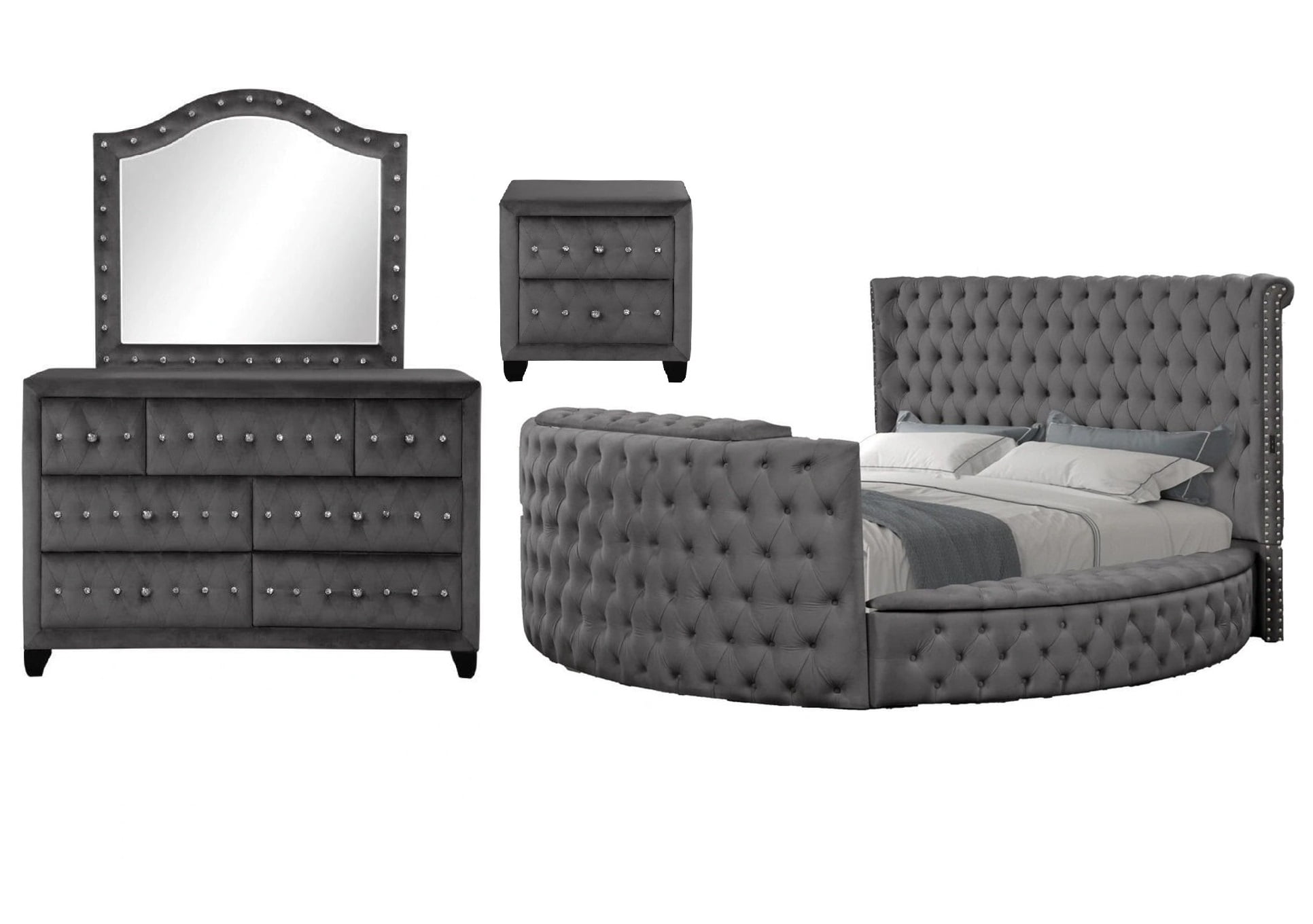 Maya Modern Style 4-Piece Queen Bedroom Set made with Wood in Gray ...
