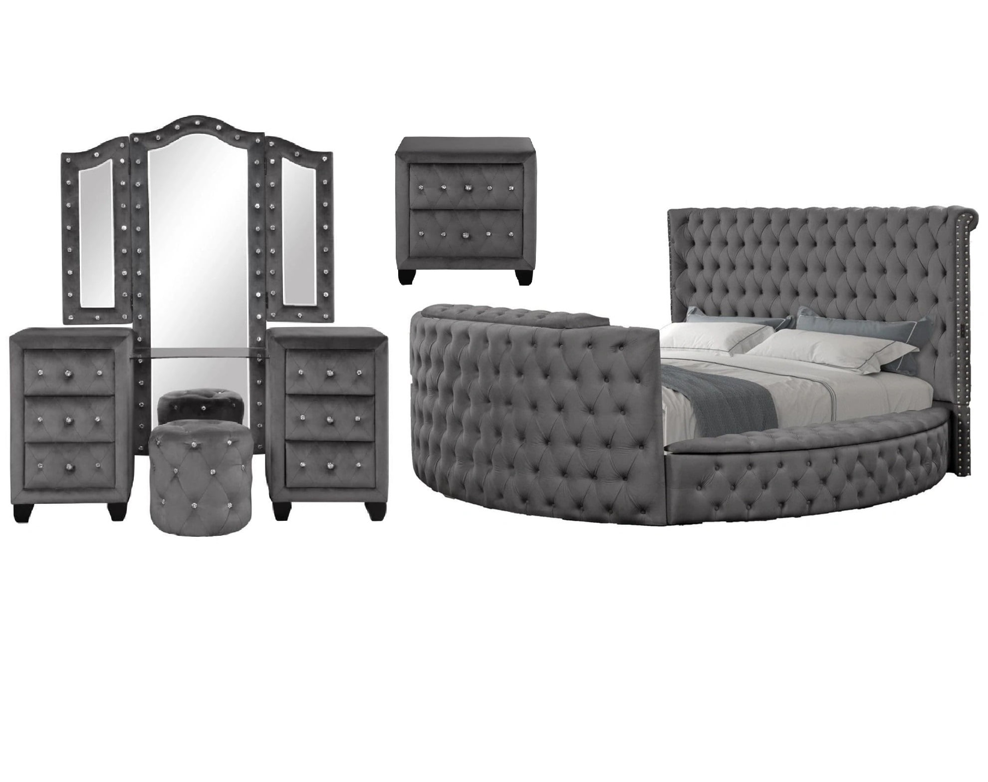 Maya Modern Style 4-Piece Queen Vanity Bedroom Set in Gray - Walmart.com