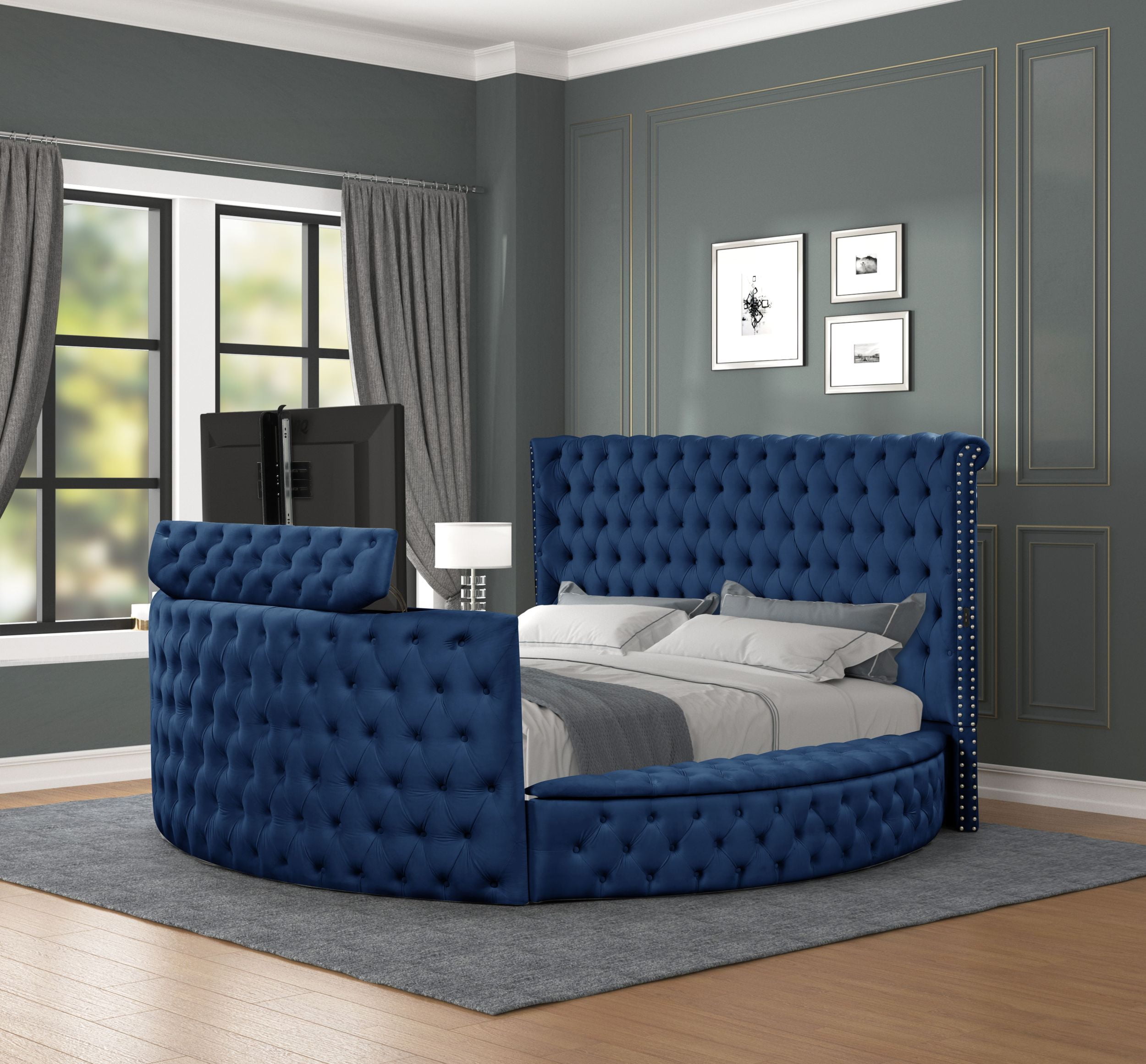 Maya Modern Style Crystal Tufted Queen Bed Made With Wood In Blue Box ...
