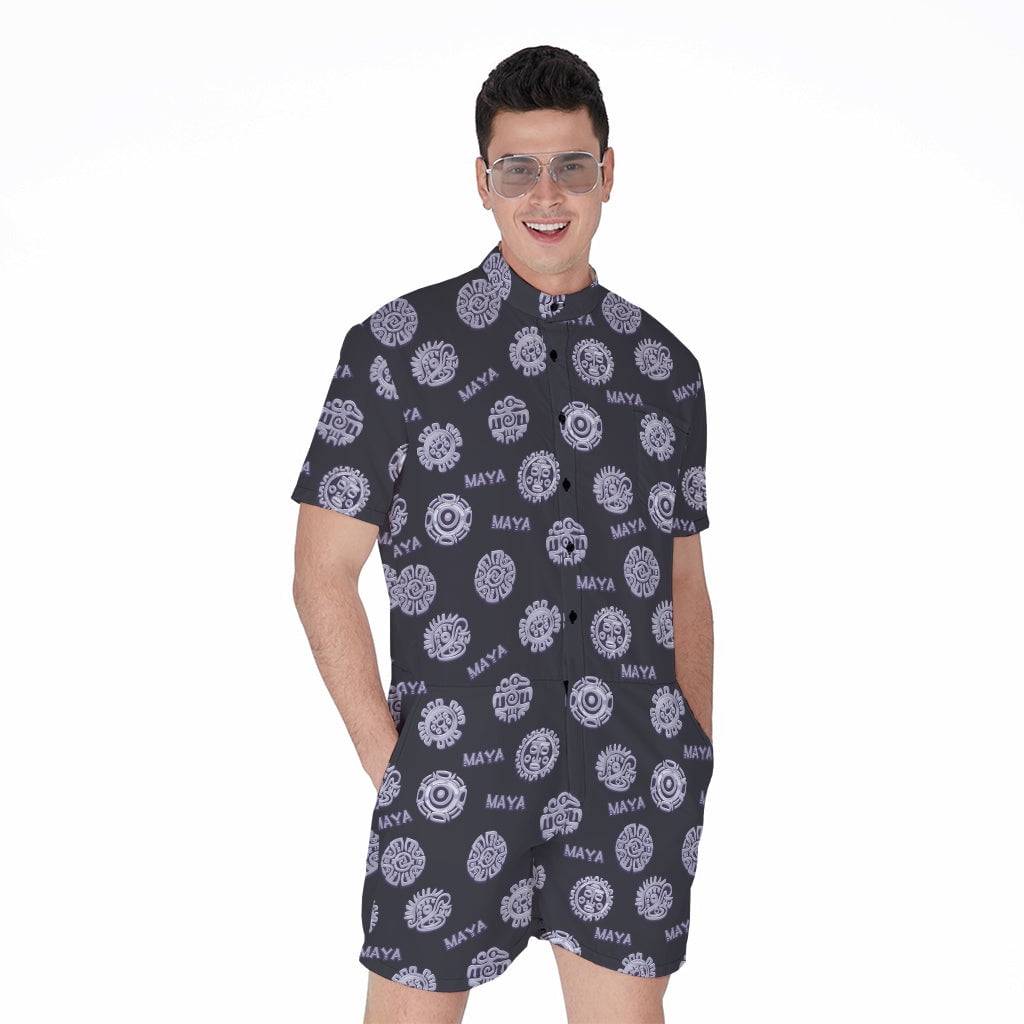 Maya Symbol Pattern Short Sleeve Men'S Rompers, Maya Mayan Casual ...