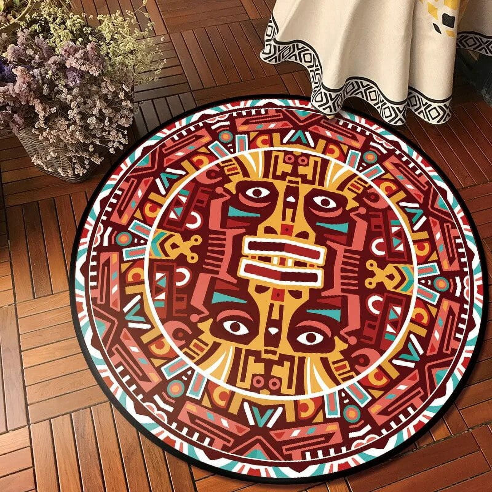 Maya Totem Carpet Folk Style Round Living Room Bedroom Rug Bohemia Chair Cushion Blanket Tent ...