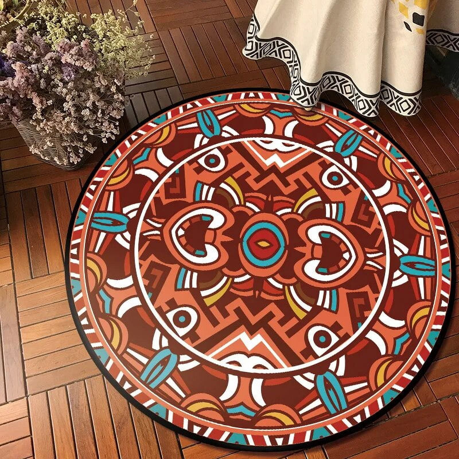 Maya Totem Carpet Folk Style Round Living Room Bedroom Rug Bohemia Chair Cushion Blanket Tent ...