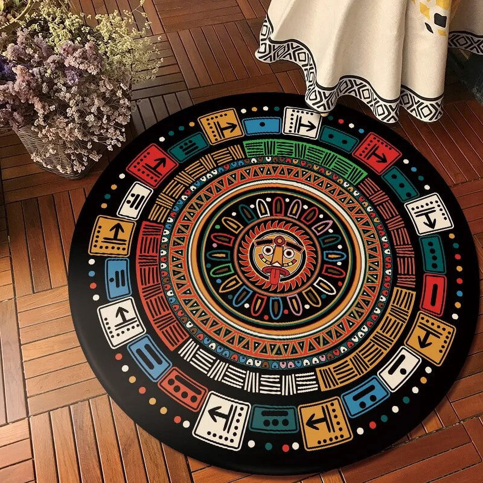 Maya Totem Carpet Folk Style Round Living Room Bedroom Rug Bohemia Chair Cushion Blanket Tent ...