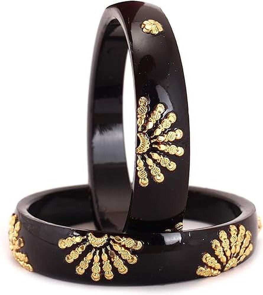 Maya Vera Set of 2 Indian Handcrafted Black Colour Gold Plated Designer ...