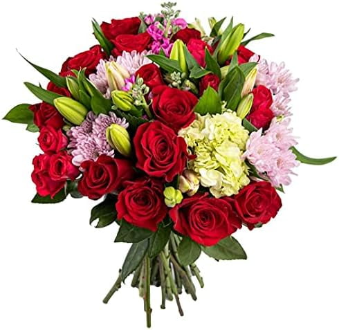 Maya’s Flowers Fresh Cut Red Roses & White Lilies Mixed Bouquet ...