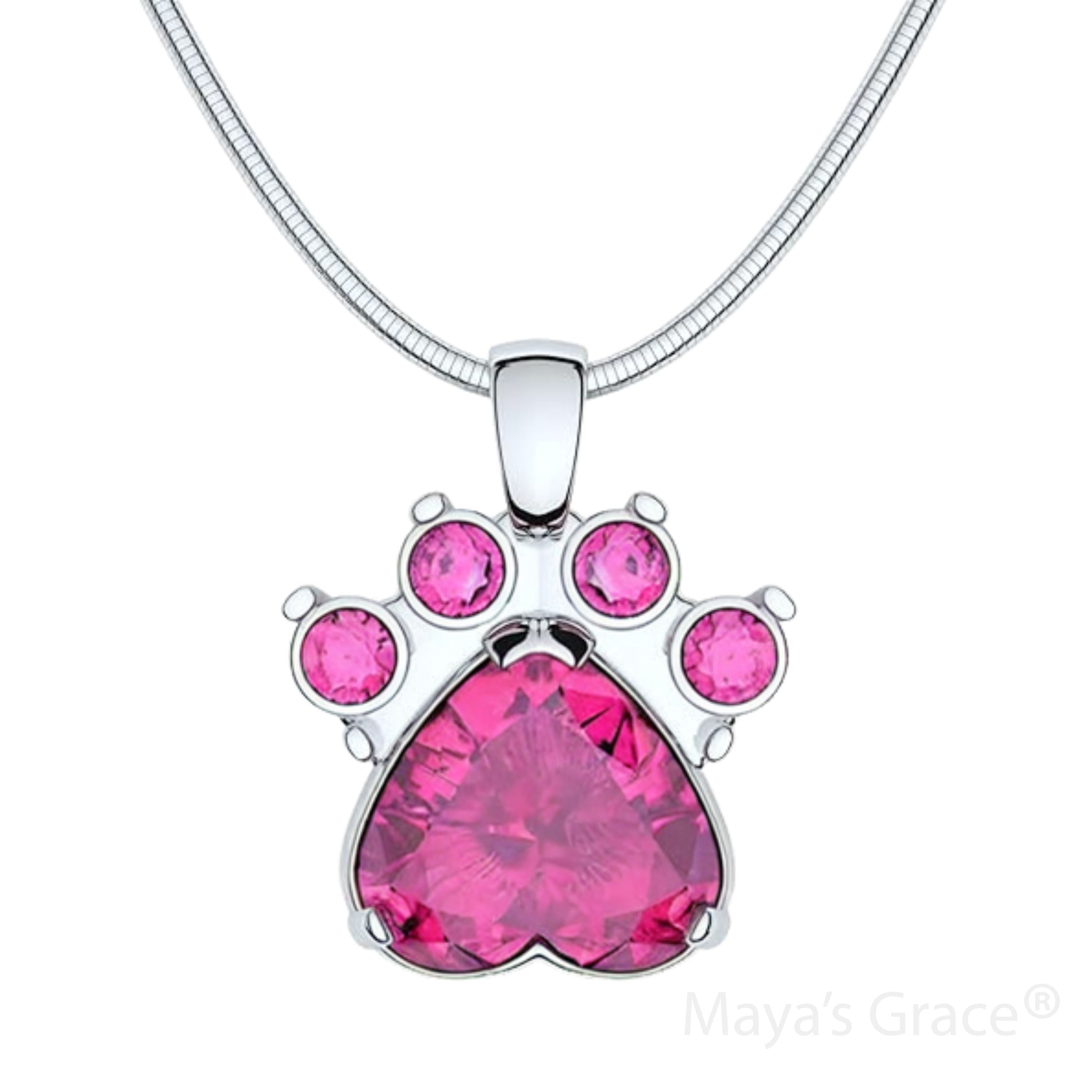 Maya's Grace Birthstone Paw Print Pendant Necklace, Rhinestone Gemstone ...