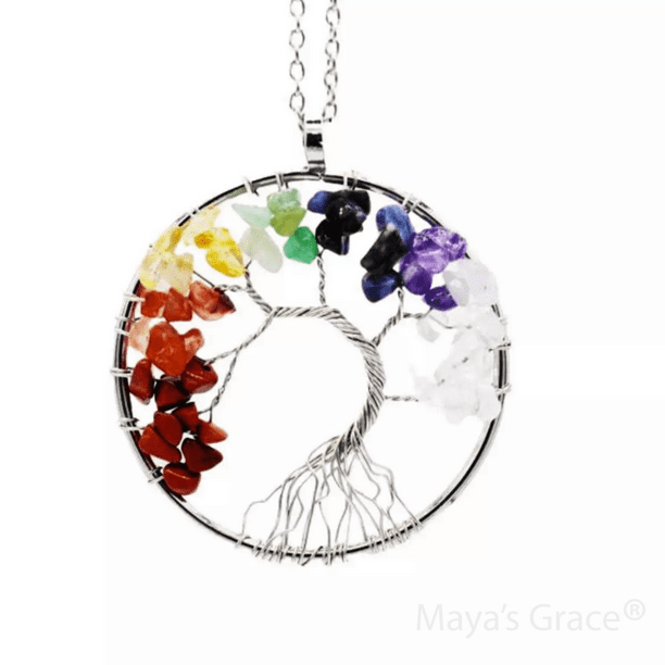 Maya s Grace 7 Chakra Tree of Life Quartz Pendant Multicolor Wisdom Energy Necklace for Women Chakra Root