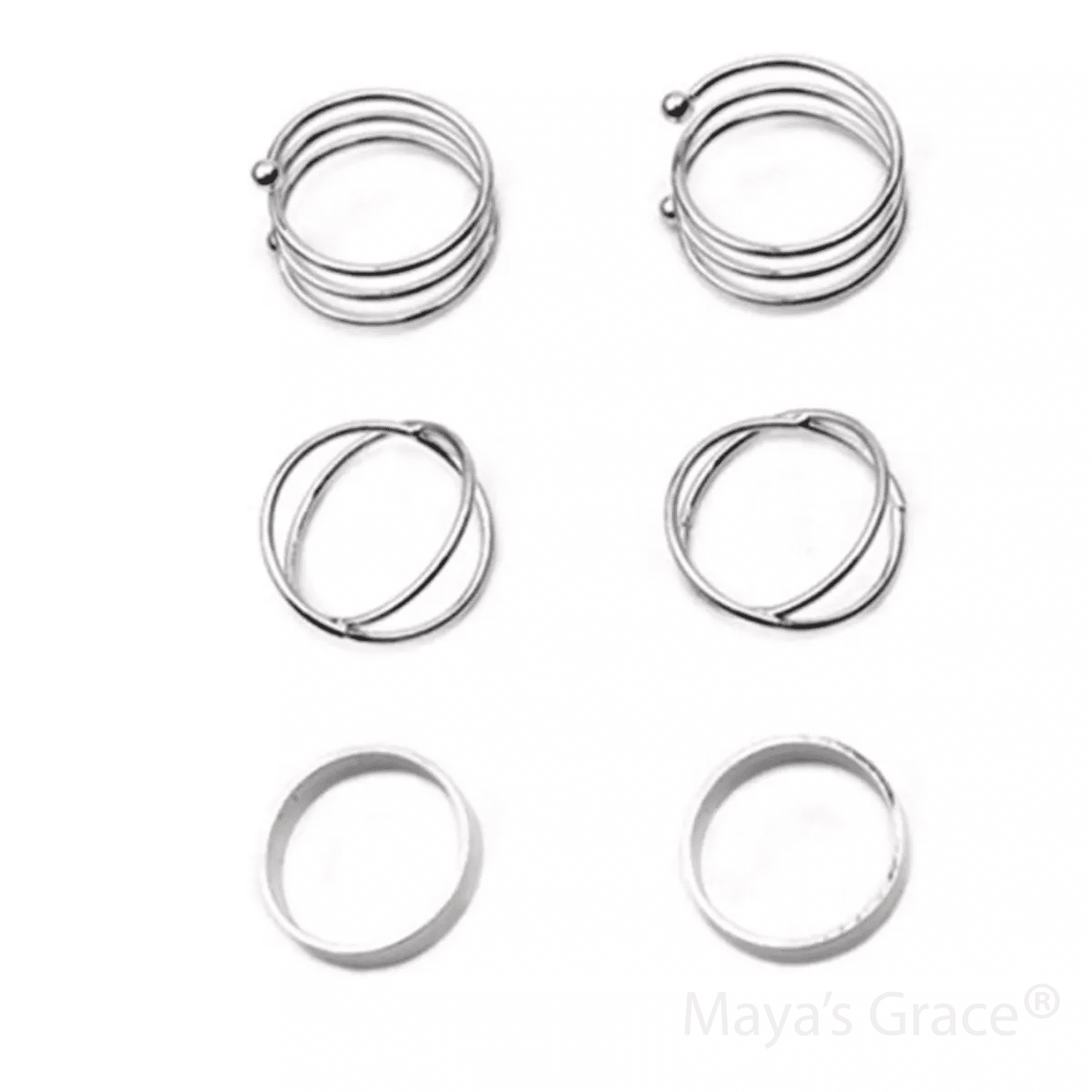 Maya's Grace Stackable Midi and Knuckle Rings Set for Women, 6-Piece ...