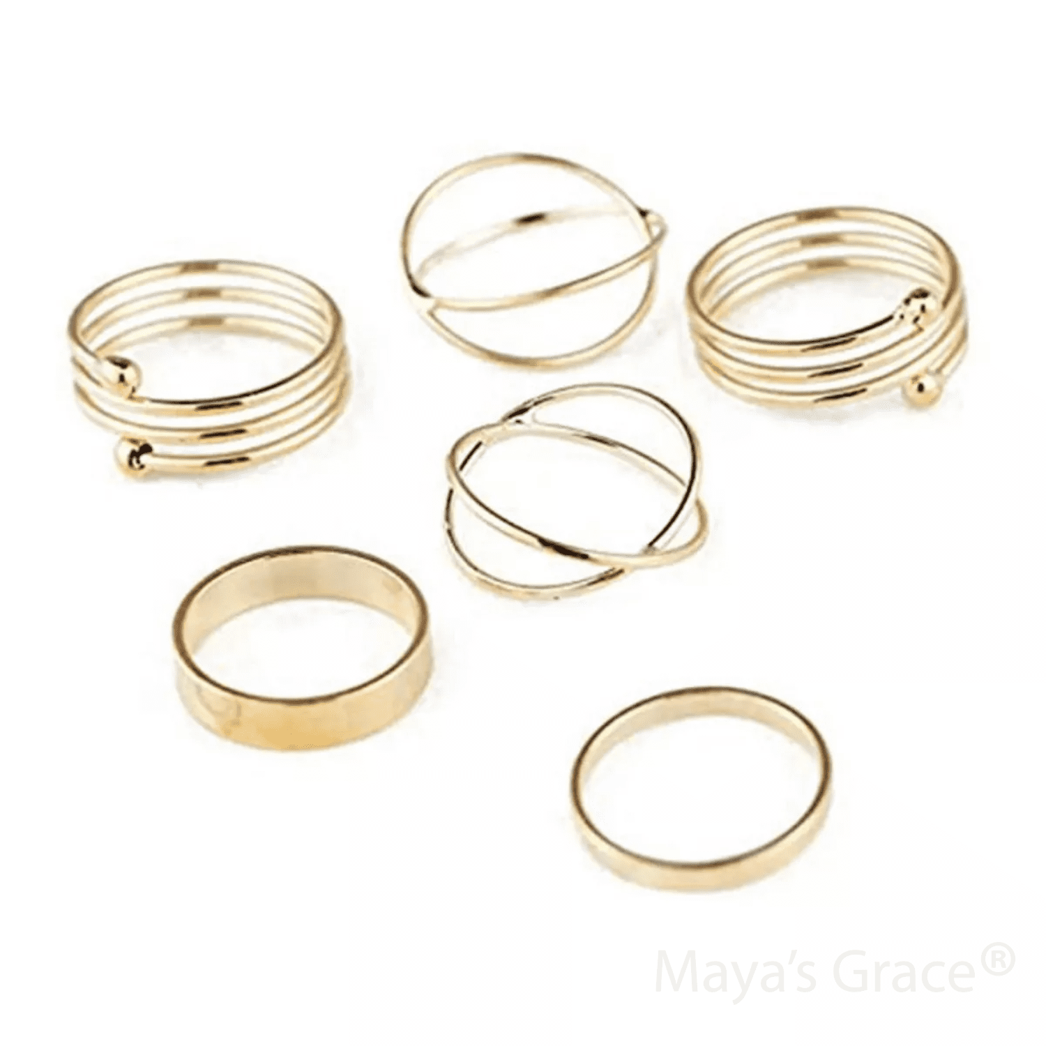 Maya's Grace Stackable Midi and Knuckle Rings Set for Women, 6-Piece ...