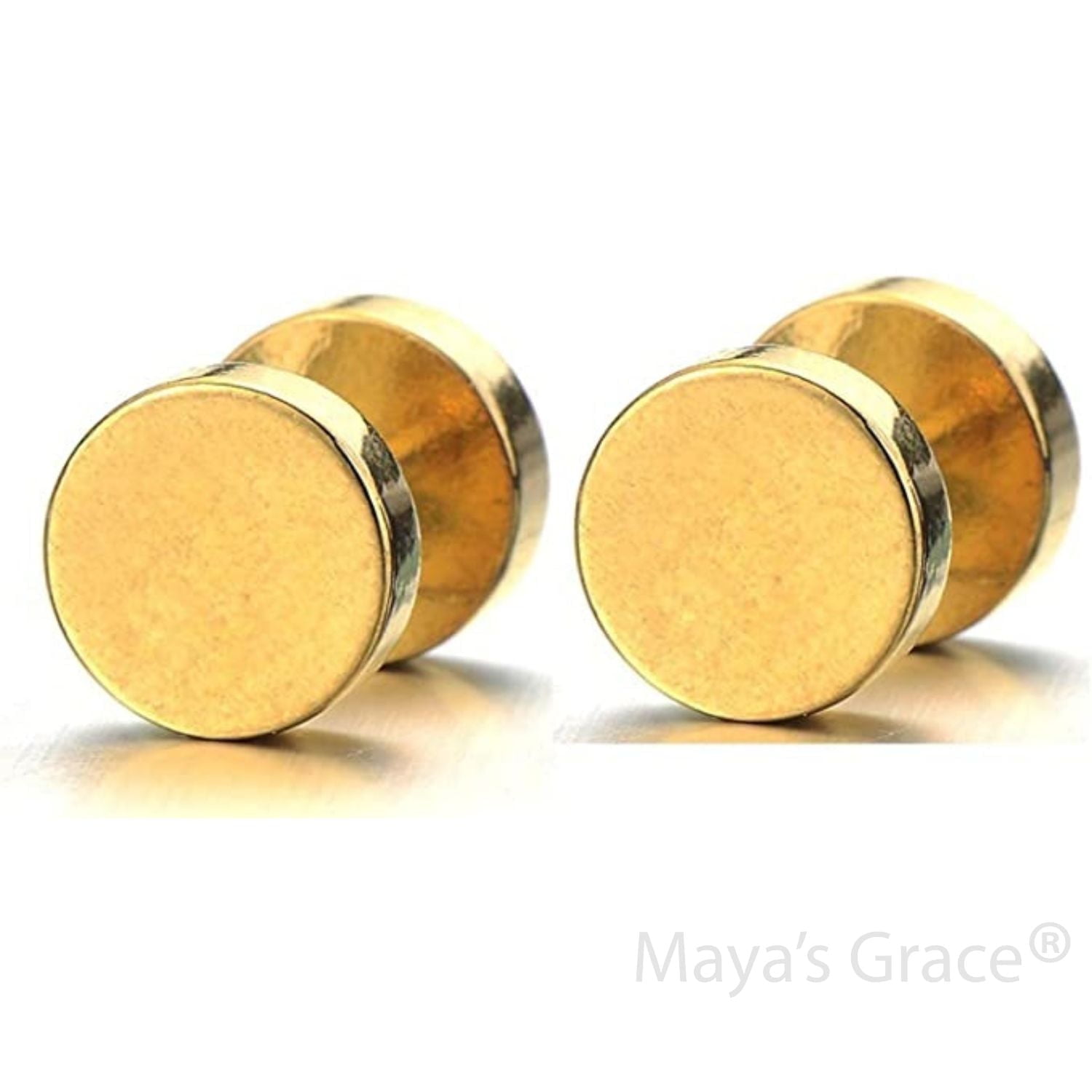 Maya's Grace Round Barbell Dumbbell Flat Back Disc Stud Earrings Unisex ...