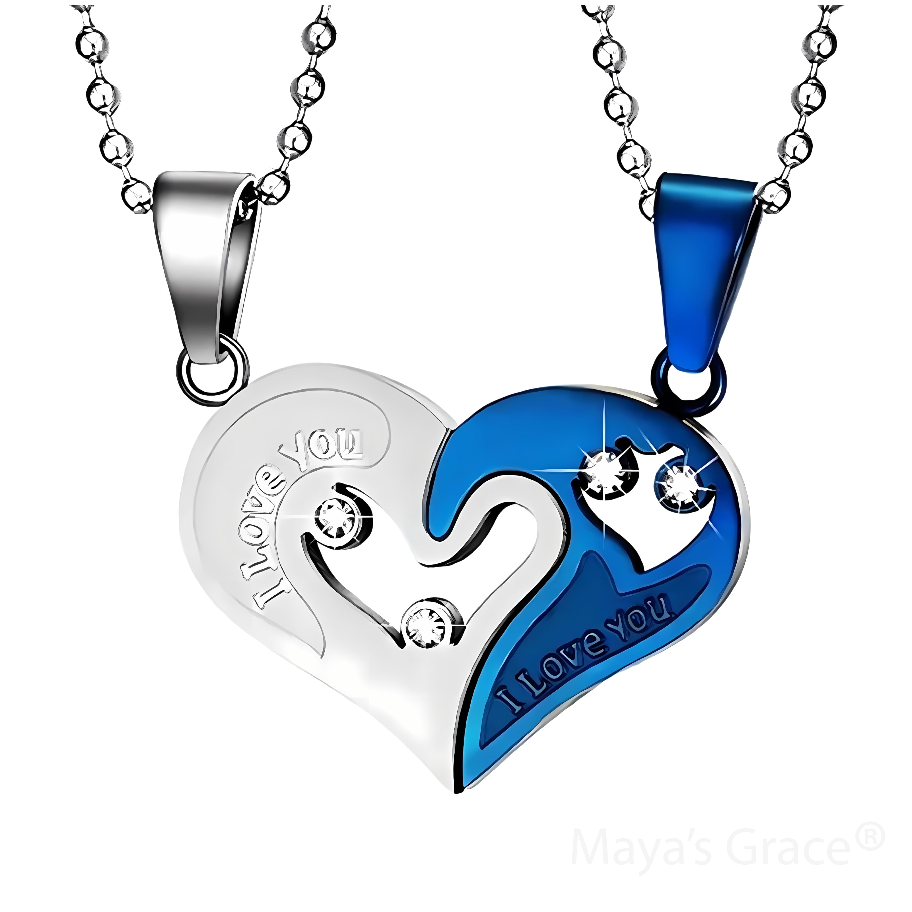 Maya's Grace Two Pieces Heart Shaped with I Love You Message Pendant ...