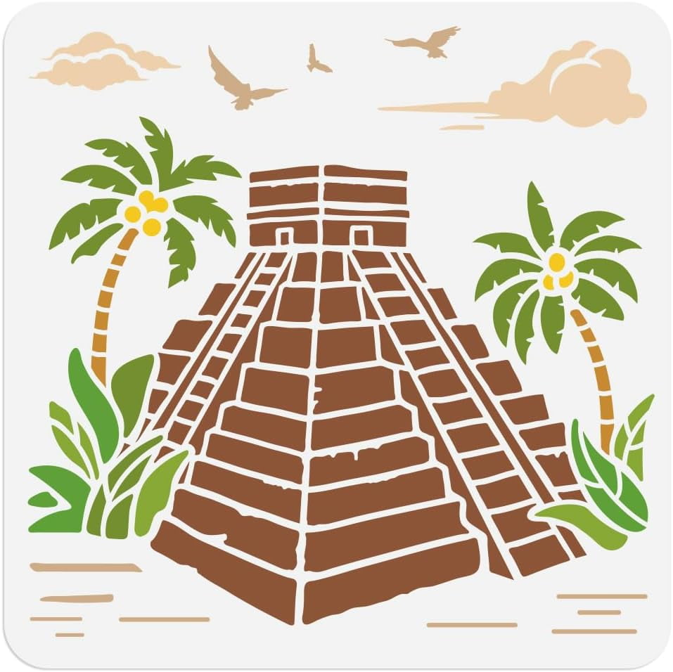 Mayan Aztec Pyramid Stencil for Painting 11.8"x11.8"Reusable Egyptian ...