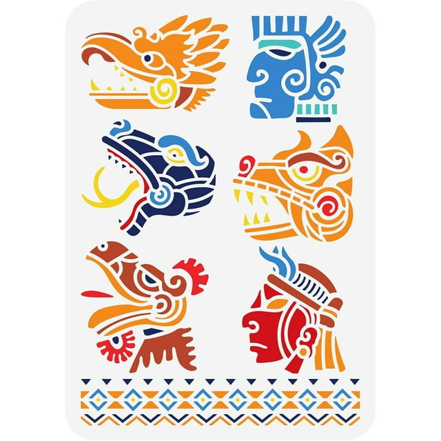 Mayan Aztec Symbols Stencil 8.3x11.7" Plastic Tribal Theme Painting ...
