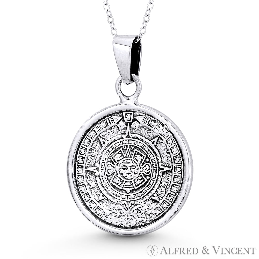 Mayan Calendar & Aztec God Tlaltecuhtli 37x25mm Pendant Necklace in ...
