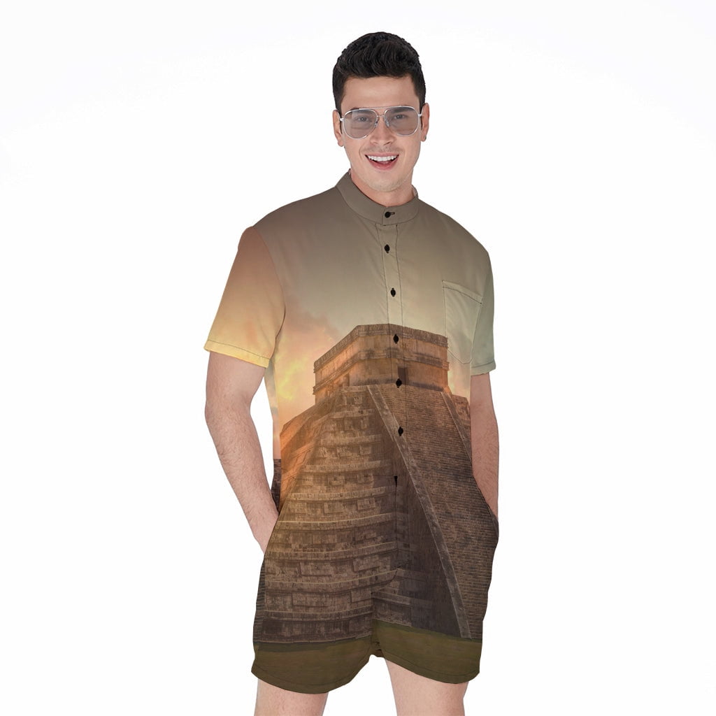 Mayan Pyramid Short Sleeve Men'S Rompers, Maya Mayan Casual Summer ...