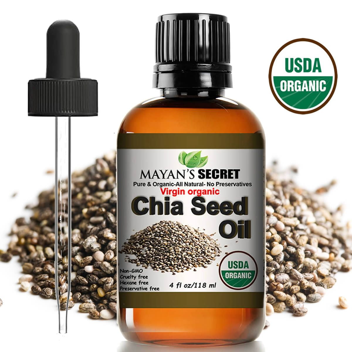 Mayan's Secret Organic Chia Seed Oil Cold Pressed Virgin, USDA ...