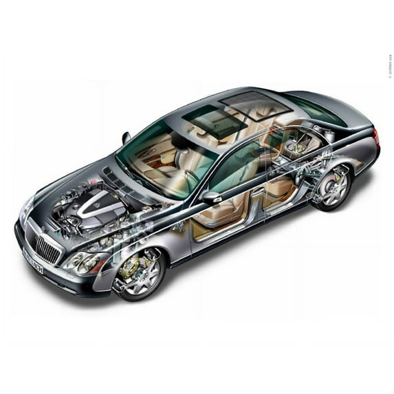 Maybach Cutaway Poster 12x16 Print on Metal Sign 12in x 16in Multi ...