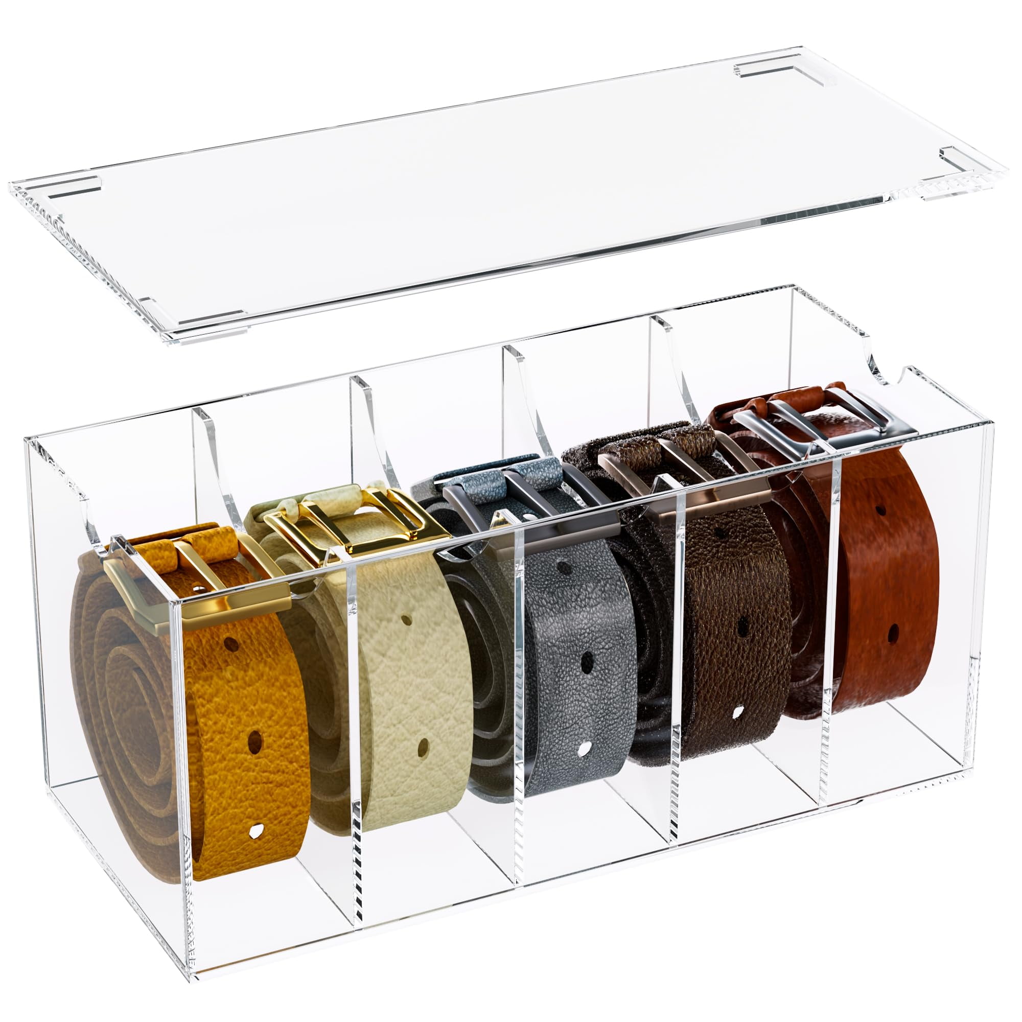 MaybeRain Acrylic Belt Organizer, Clear 5 Compartments Belt Storage for ...