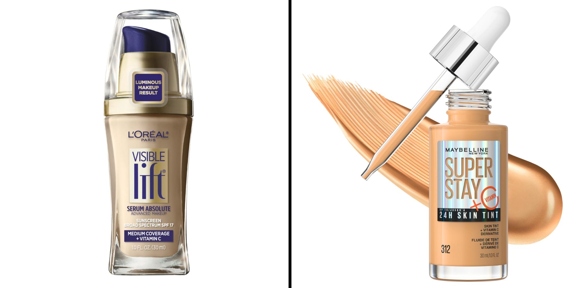 Maybelline Foundation 312, 1 Count & L'Oreal Paris Foundation, Light ...