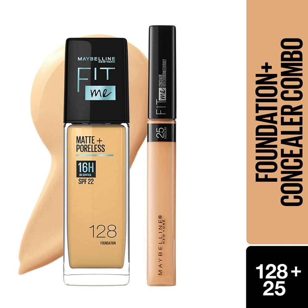 Maybelline New York Fit Me Foundation 128 Warm Nude + Fit Me Concealer ...