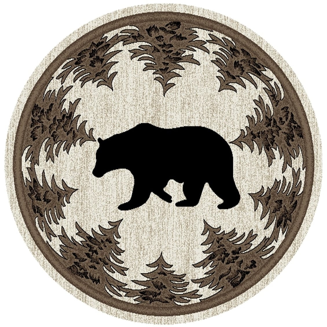Mayberry Rug Axel Tranquil Bear Rustic Lodge Ivory Area Rug 5'3" Round ...