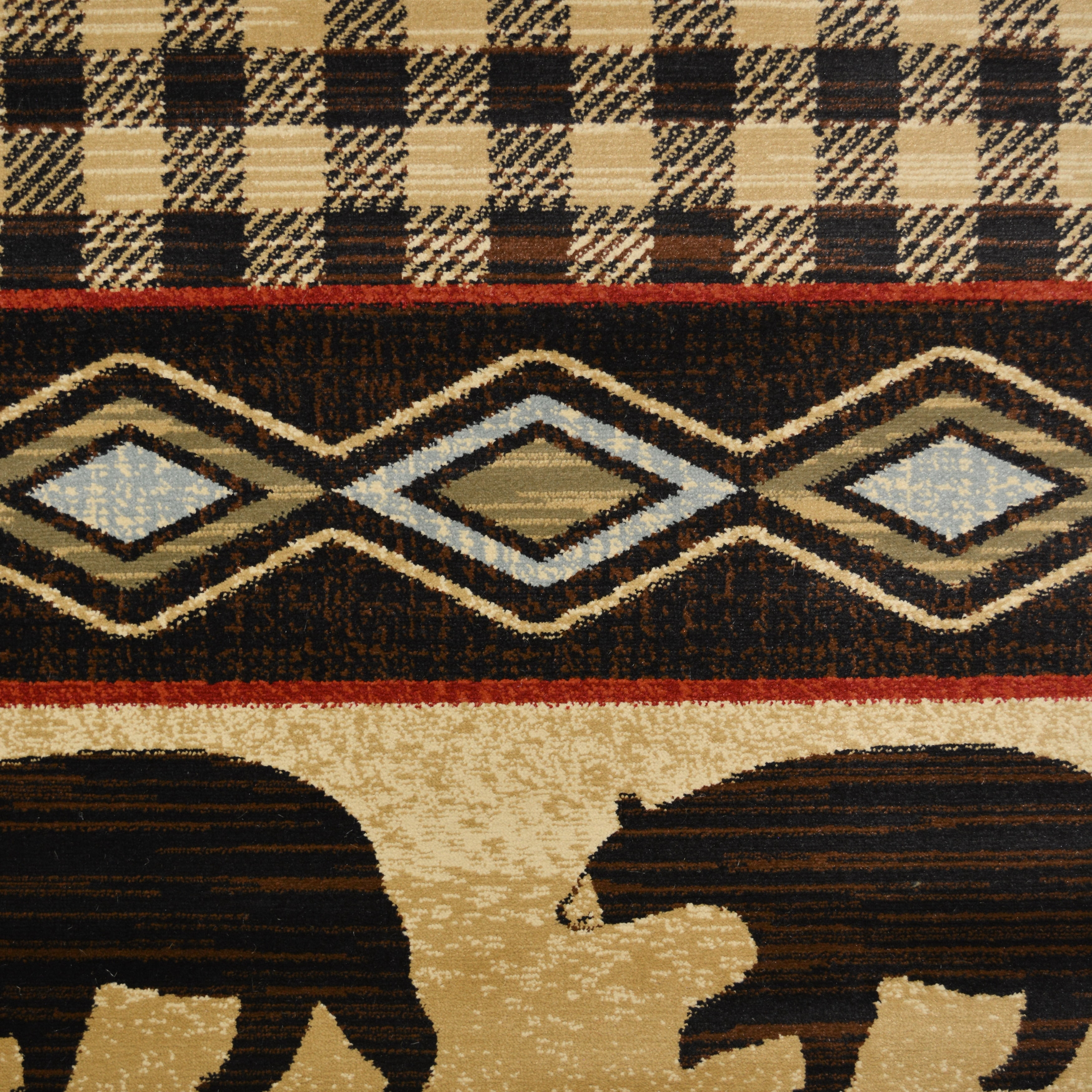 Mayberry Rugs Lodge King Bear Plaid Rug Red 2'3"x7'7" 8' Runner ...