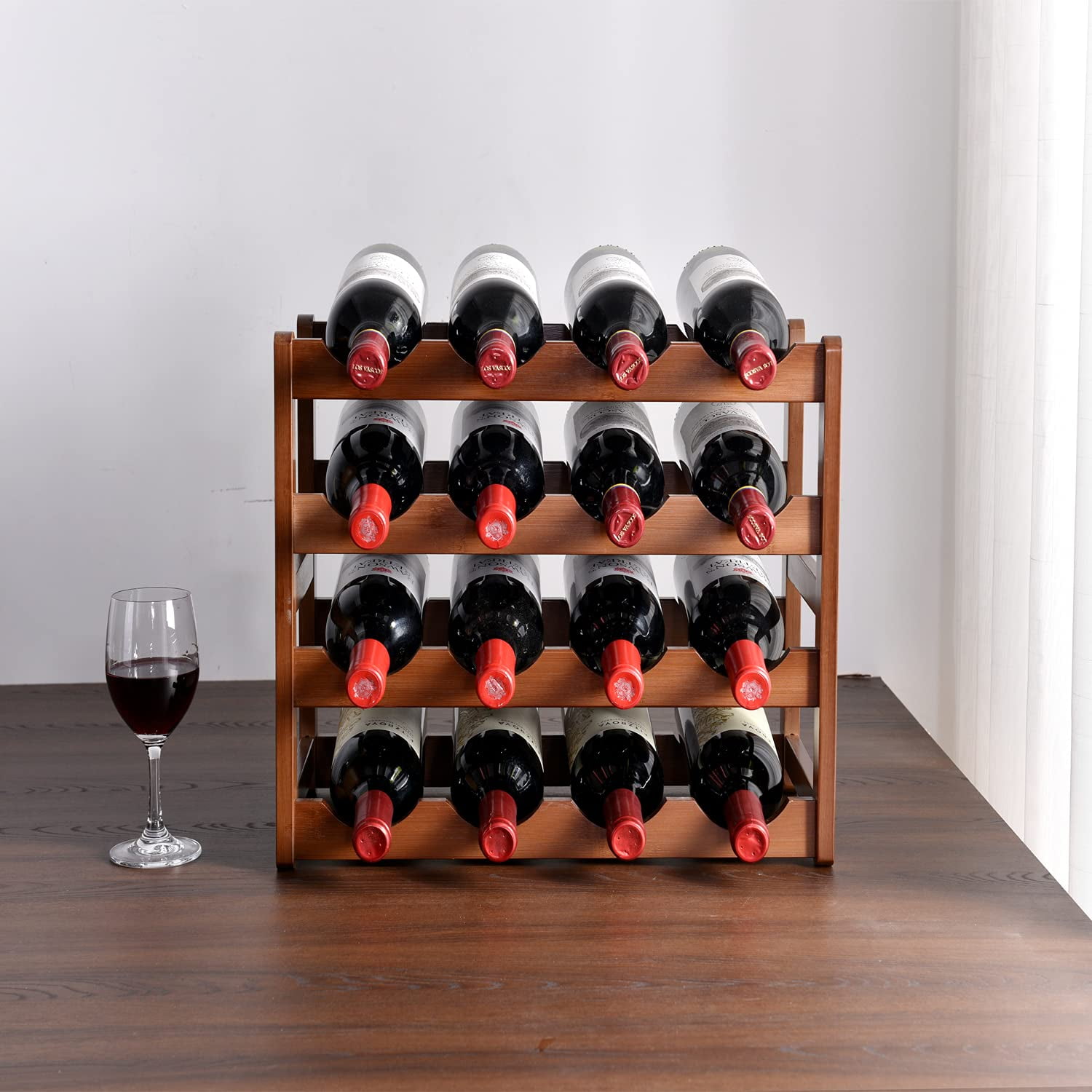 Maydear 4-Tier Bamboo Wine Rack, Countertop Small Kitchen Wine Bottle ...