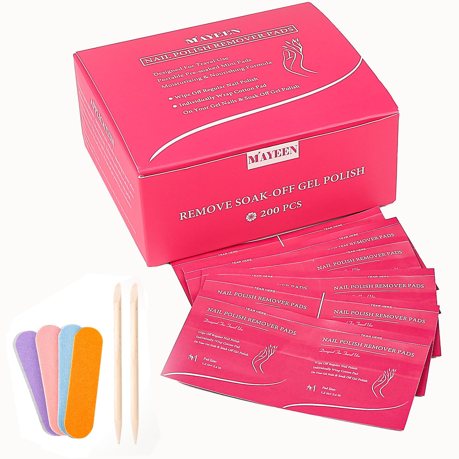 Mayeen Nail Polish Remover Pads 200 Pack Individually Wrapped Acetone ...