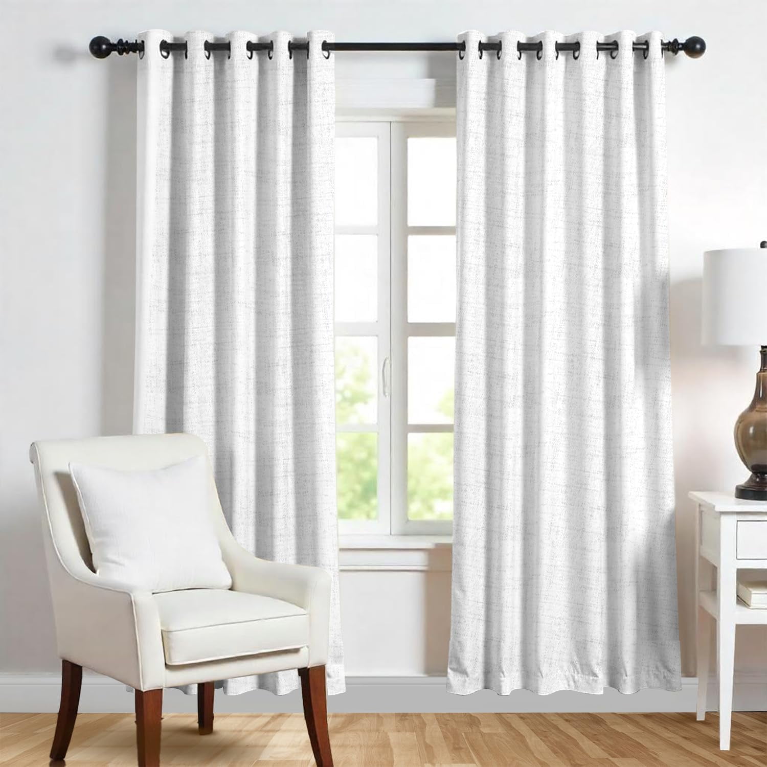 Mayfair Linen 3 Ply 96 inch White Linen Curtains 2 Panel Set - Bedroom ...