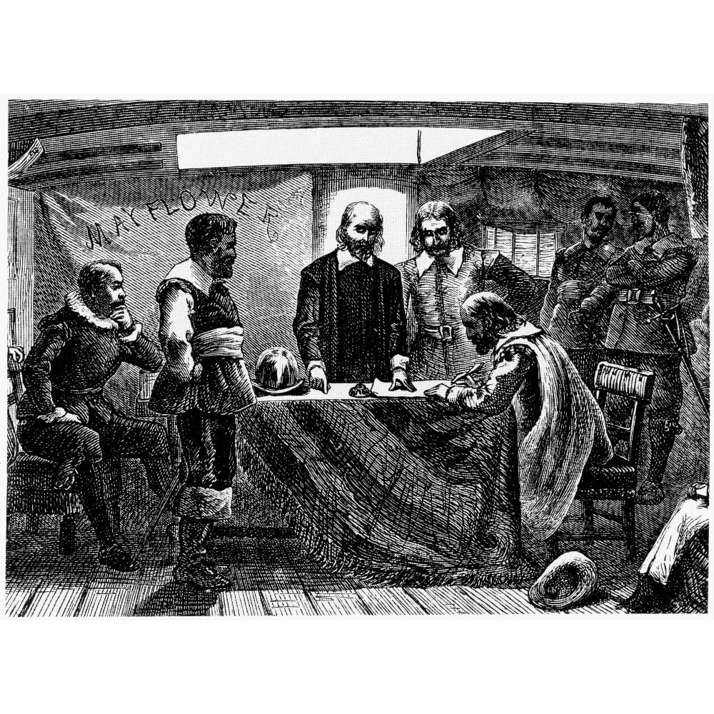 Mayflower Compact 1620. Nthe Pilgrims Signing The Compact Aboard The ...