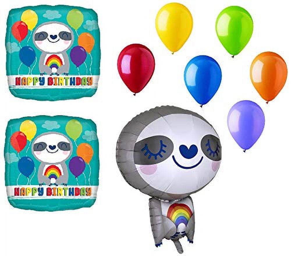 Mayflower Sloth Rainbow Happy Birthday Party 9 PCE Mylar and Latex ...