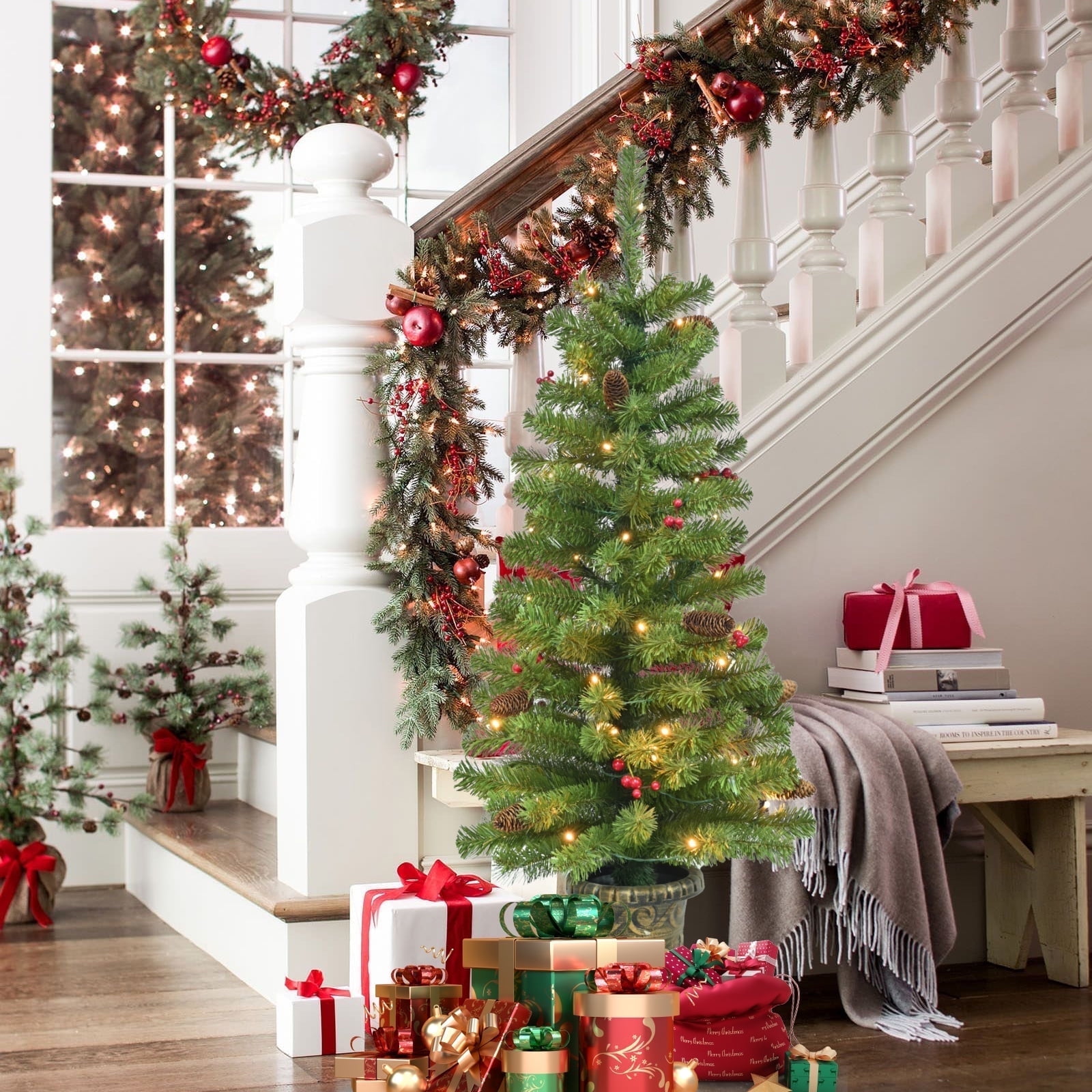 Mayhihi 4FT Artificial Potted Christmas Tree, Pre-lit Mini Christmas ...