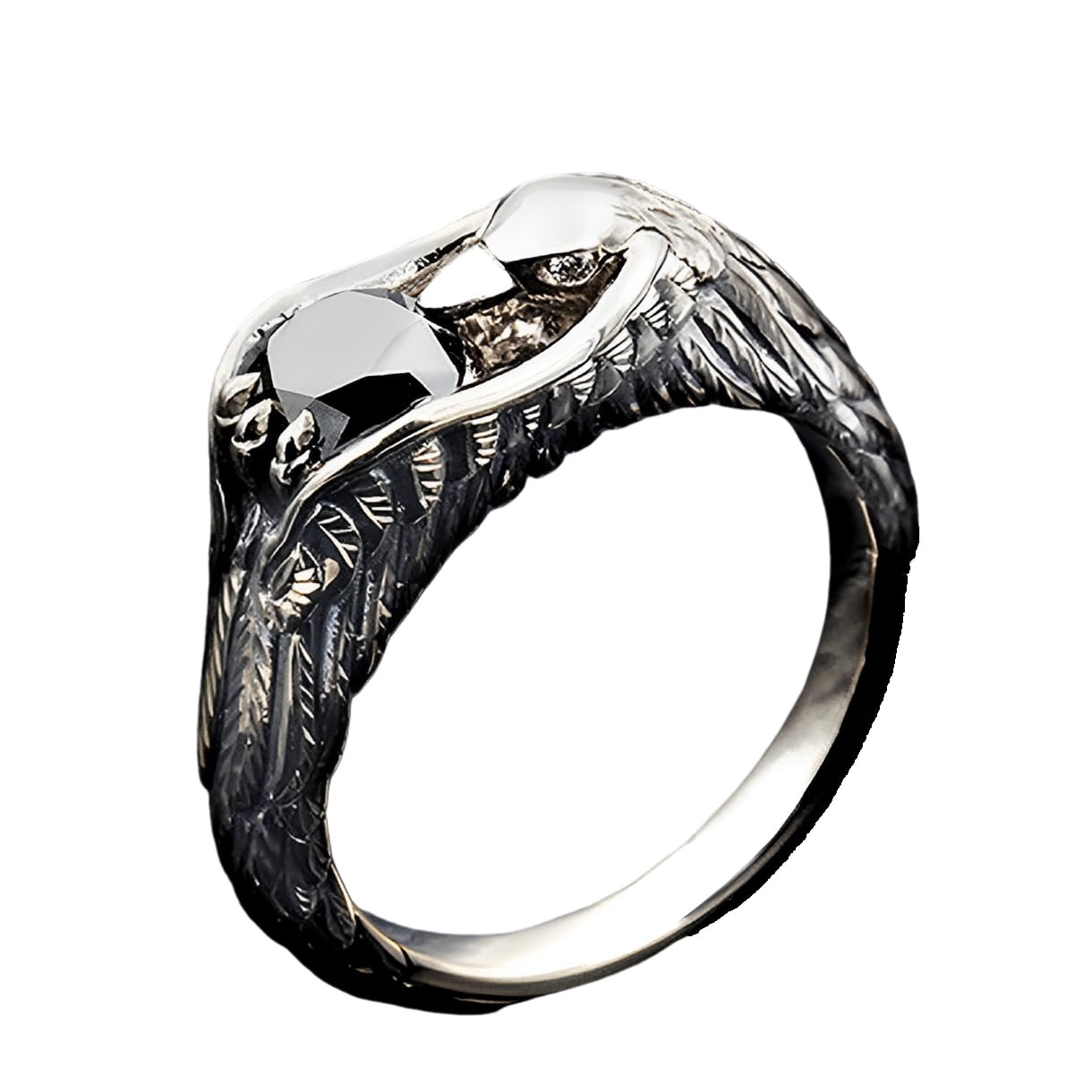 MayiaHey Black Stone Eagle Animal Ring, CZ Eagle Bird Ring for Men ...