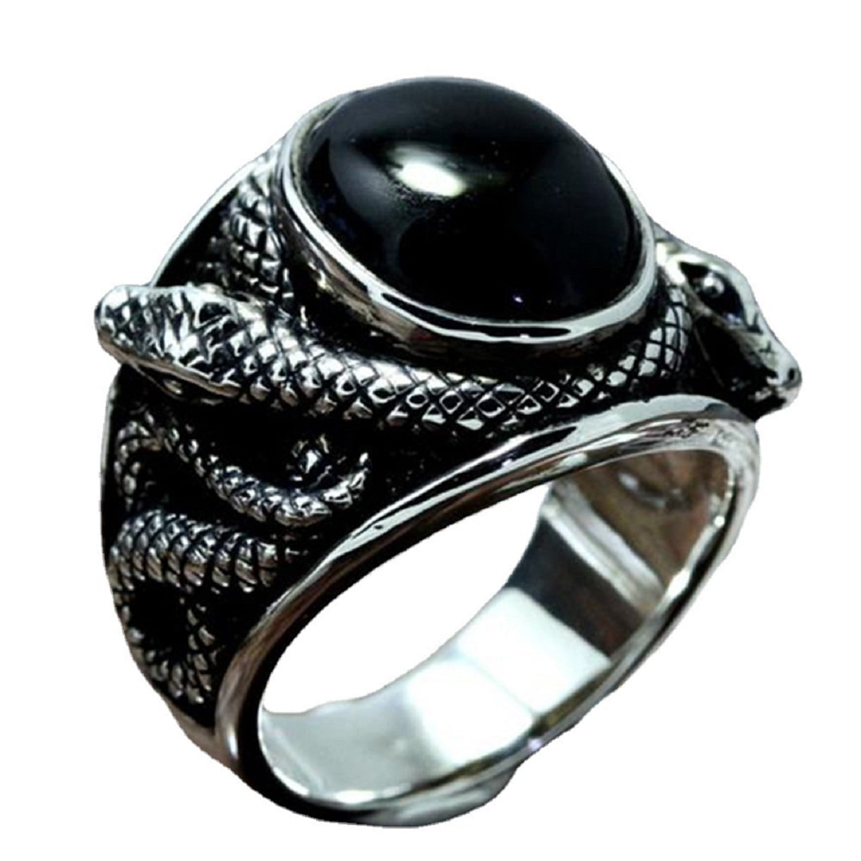 MayiaHey Black Stone Snake Ring, Reptile Serpent Ring for Men, Norse Viking Snake Ring Black CZ ...