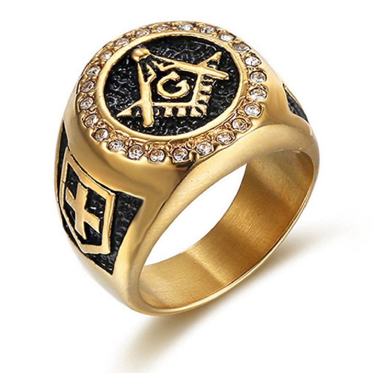 MayiaHey Bling Masonic Symbol Ring, Rhinestone Freemason Ring for Men ...