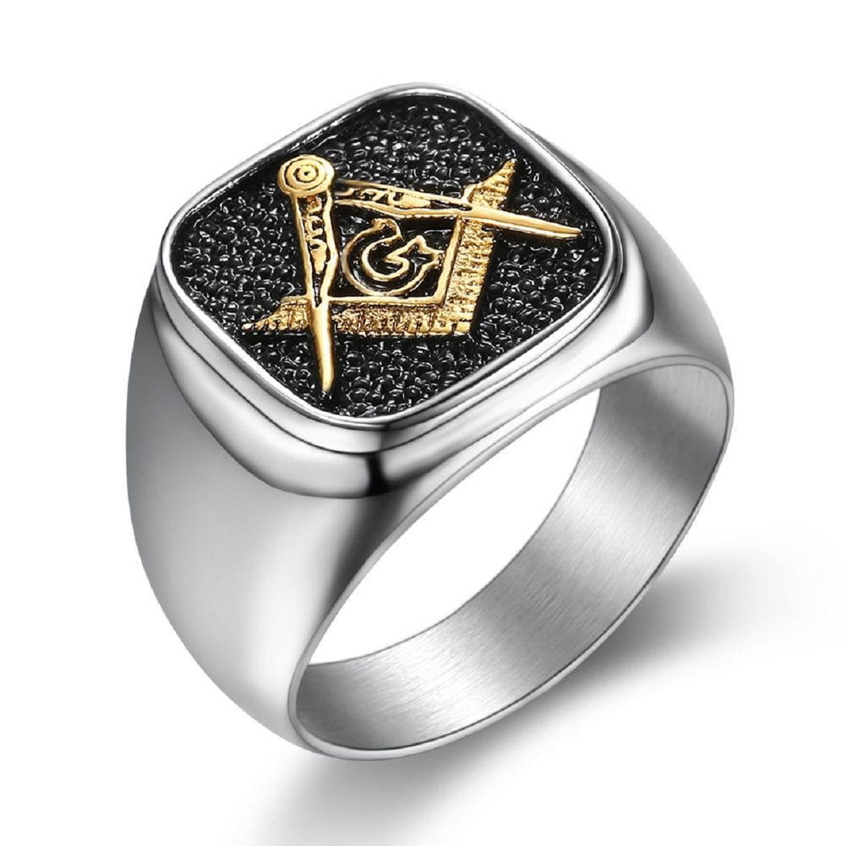 MayiaHey Gold Masonic Biker Ring, Compass and Square Ring for Men, Punk ...