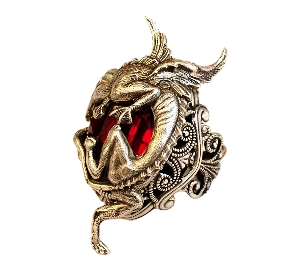 MayiaHey Red Stone Dragon Ring, Vintage Wings Dragon Biker Ring for Men ...