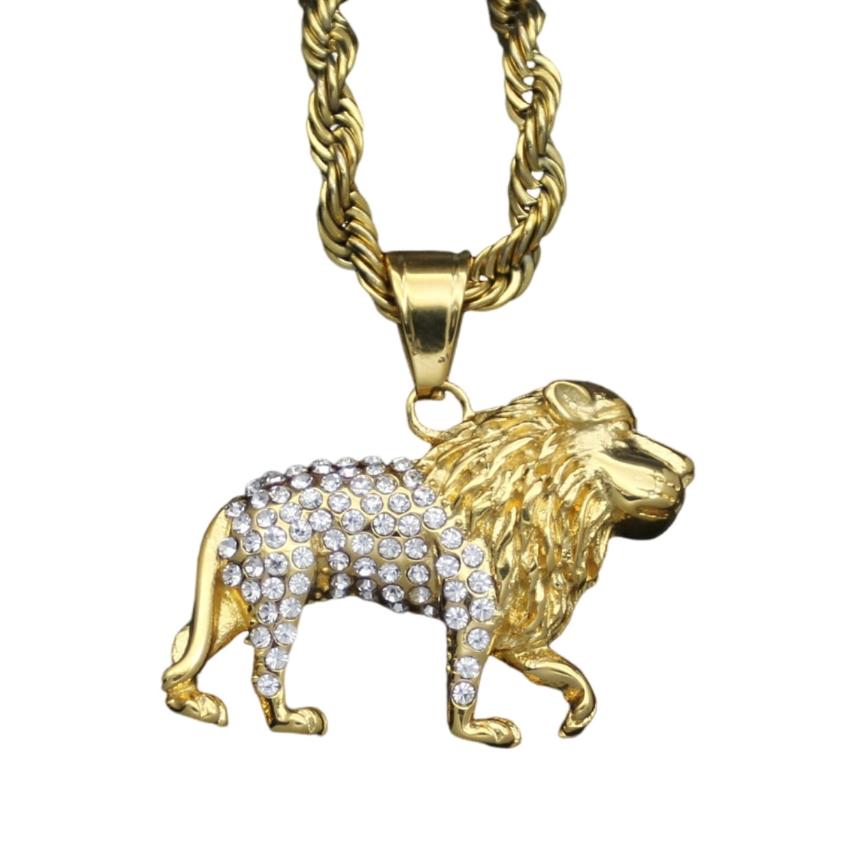 MayiaHey Two Tone Lion Pendant, Iced Out Lion Necklace for Men, Bling ...